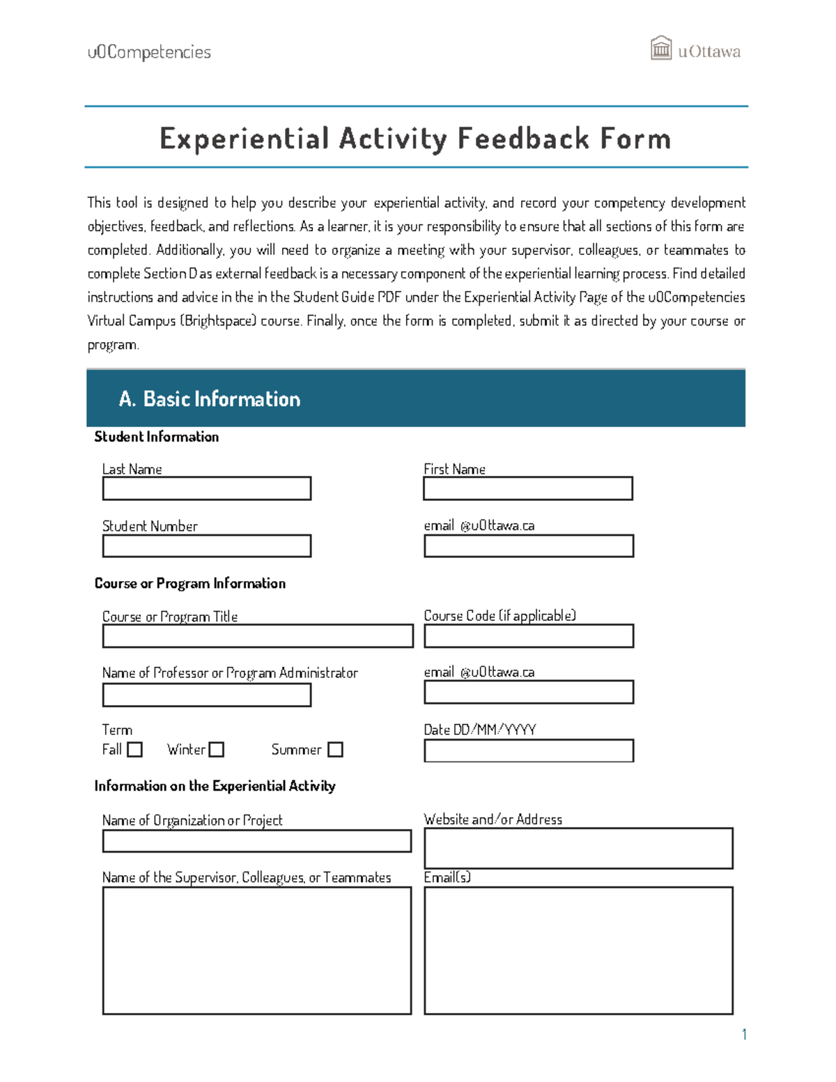 Feedback Form 2024 - Skills development - Experiential Activity ...