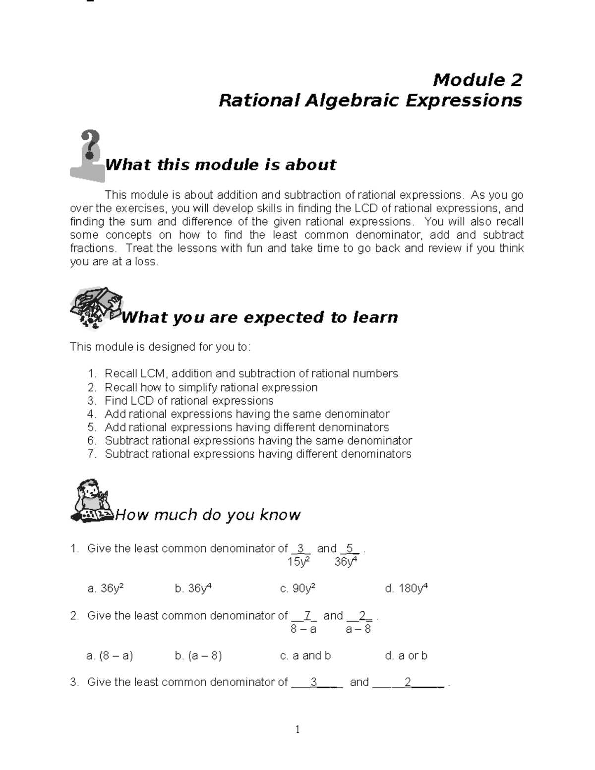 Module 2: Rational Algebraic Expressions - Understanding and Mastery ...