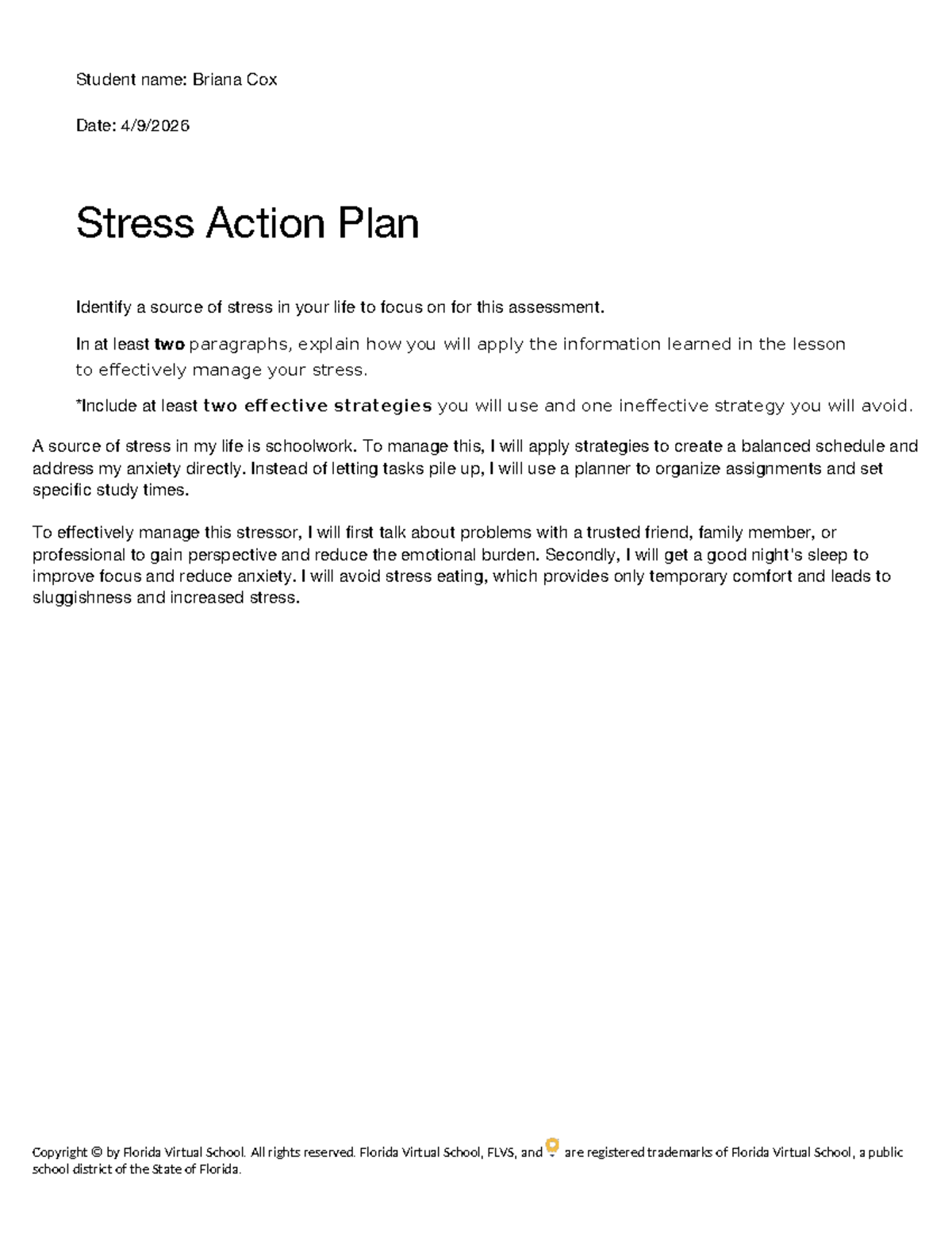 Stress Management Action Plan: Strategies for Schoolwork Stress - Studocu