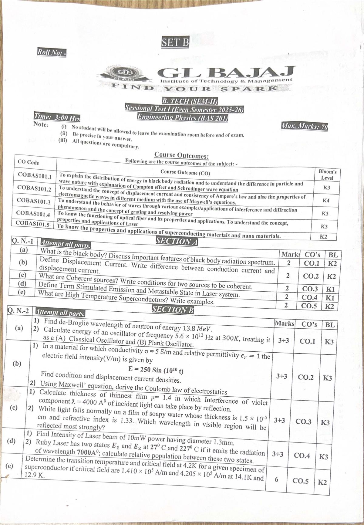 Course Outcomes for COBAS107 & COBAS101: Wave Behavior ...