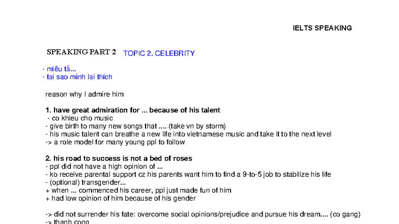 IELTS Speaking Part 2: Celebrity Admiration & Personal Insights - Studocu