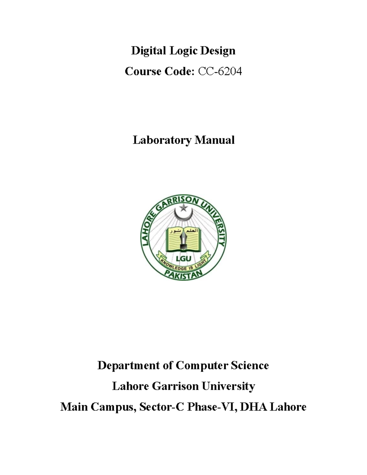 Digital Logic Design Lab Manual - CC6204 Guidelines and Procedures ...