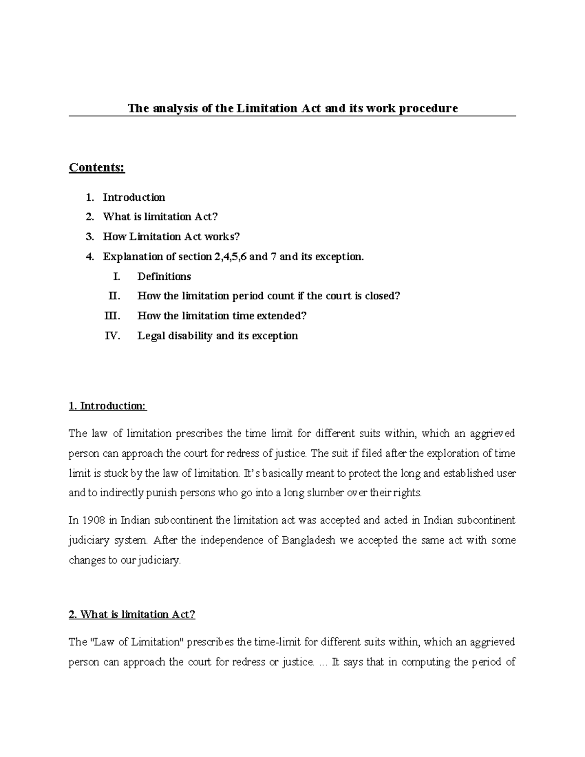 Concept and count of limitaion period - The analysis of the Limitation ...