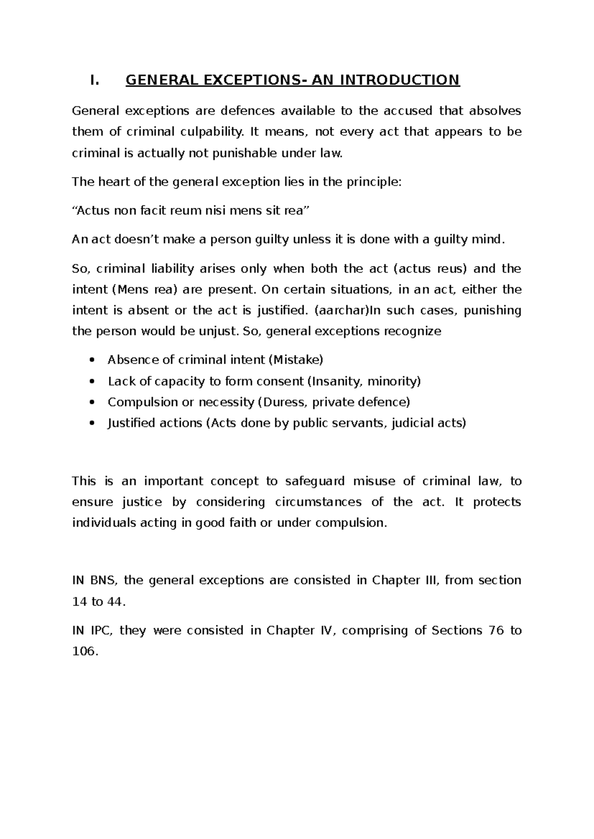 General Exceptions in Criminal Law: An Overview (BNS) - Studocu