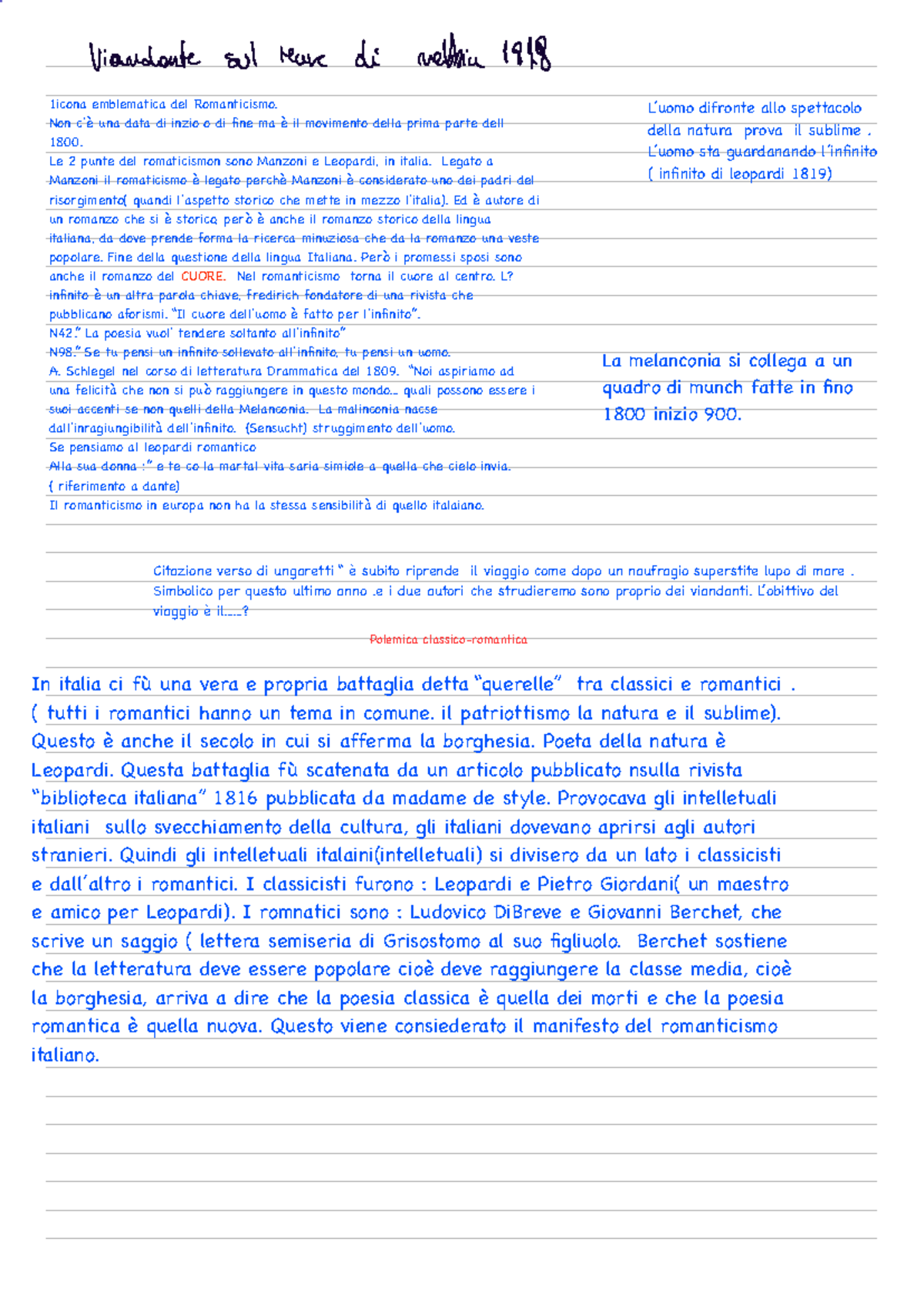 Appunti di Romanticismo e Classicismo: Manzoni e Leopardi - Studocu
