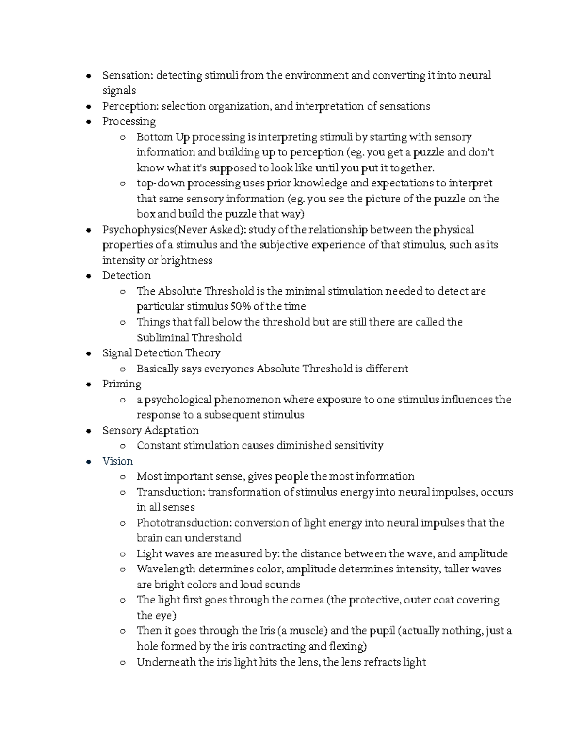 AP Psych 3: Sensation & Perception - Key Concepts & Processes - Studocu