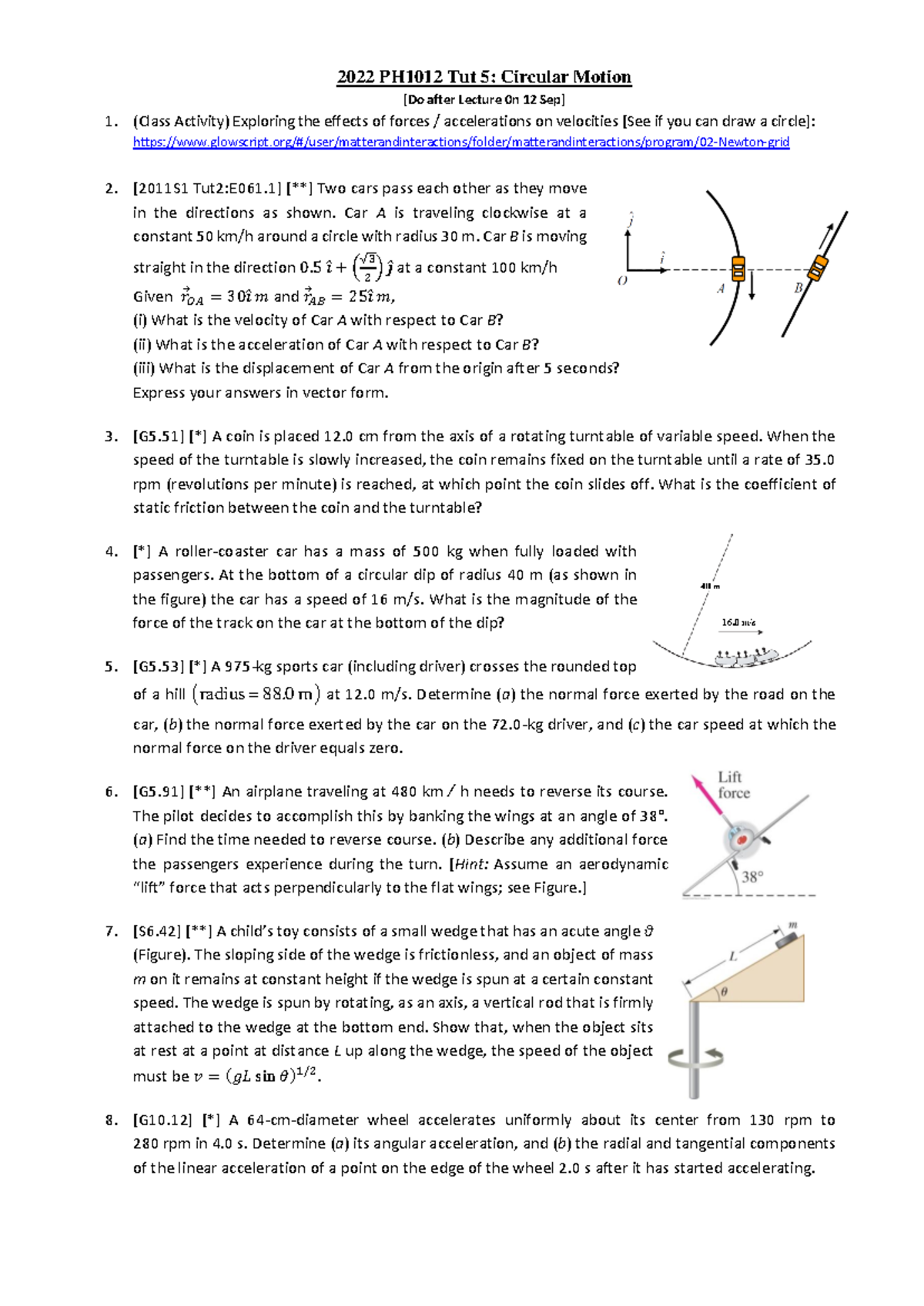2022 PH1012 Tut 5 - Tutorial 5 - 2022 PH1012 Tut 5: Circular Motion [Do ...