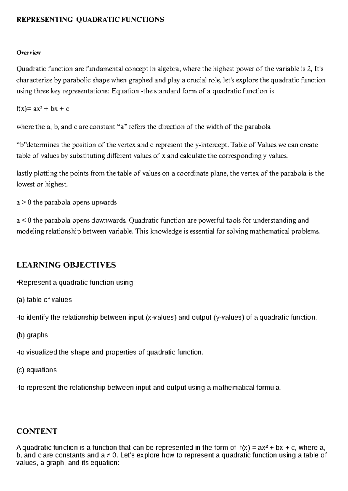 Template-for- Performance TASK G9 - REPRESENTING QUADRATIC FUNCTIONS ...