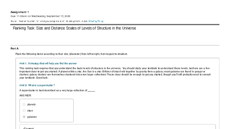 Assignment 1: Ranking Tasks on Cosmic Structures and Distances - Studocu