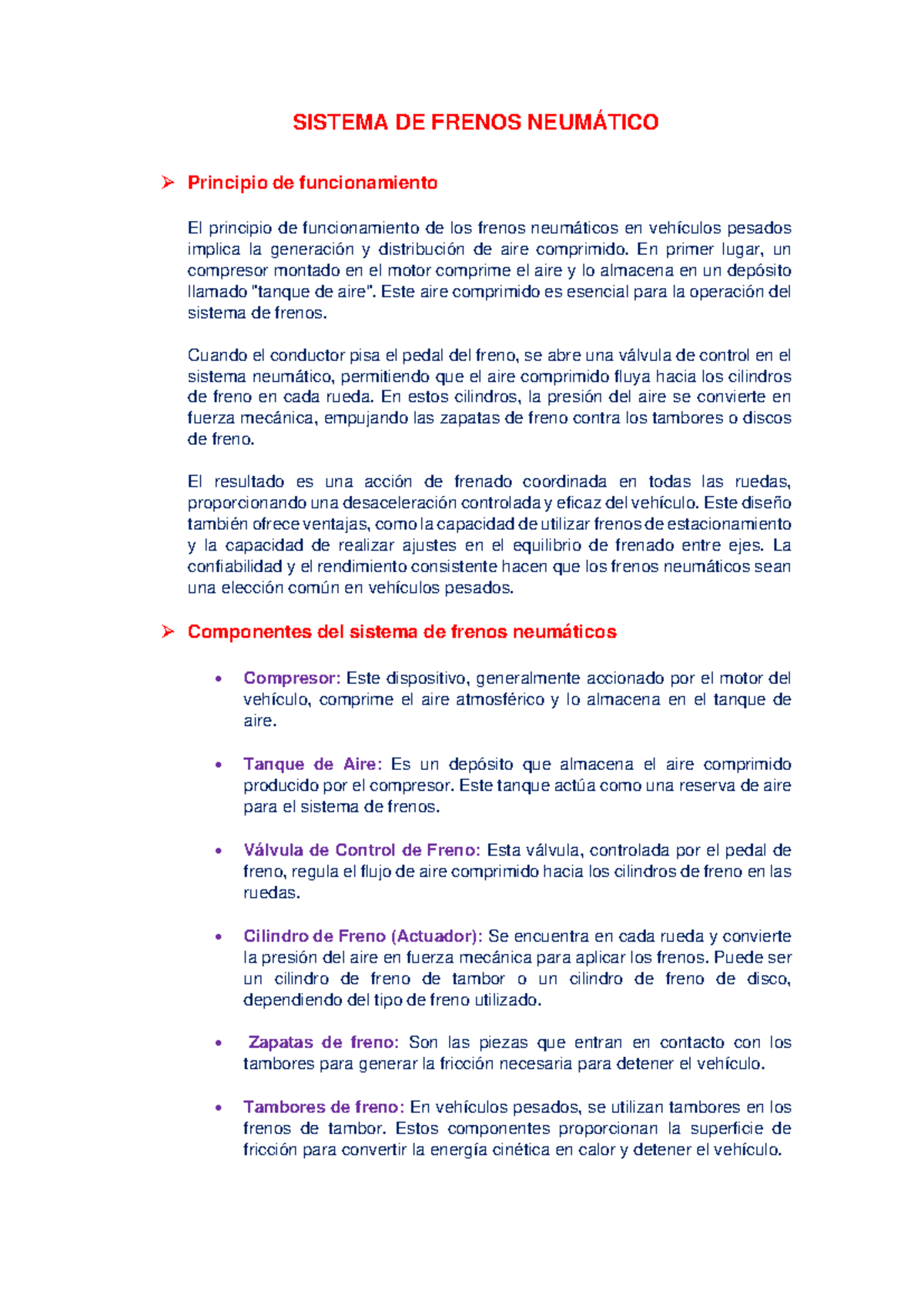 Sistema de Frenos Neumáticos: Funcionamiento y Mantenimiento - Studocu