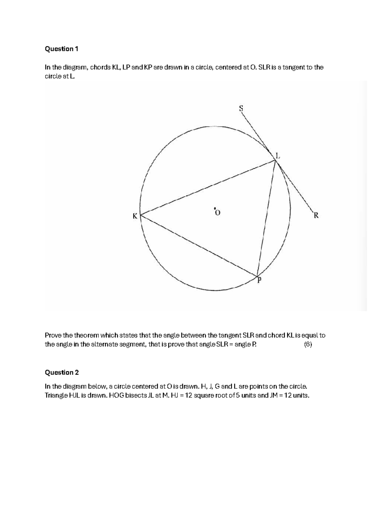 Grade 12 Euclidean Test: Circle Theorems and Triangle Proofs - Studocu