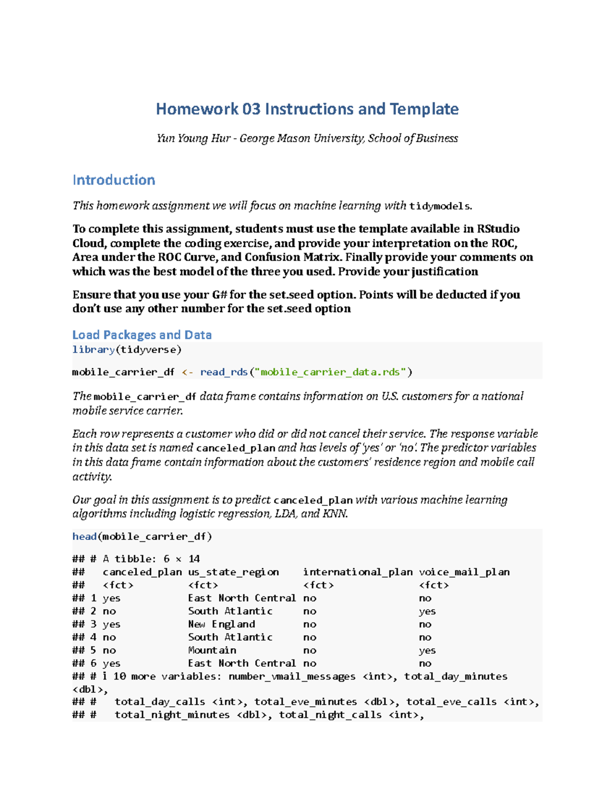 Homework 03: Machine Learning Models Using tidymodels Analysis - Studocu