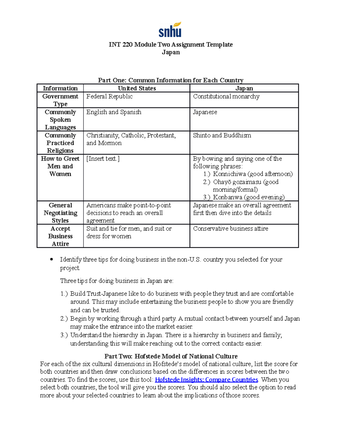 Int 220 Module Two Assignment Template Int 220 Module Two Assignment Template Japan Part One