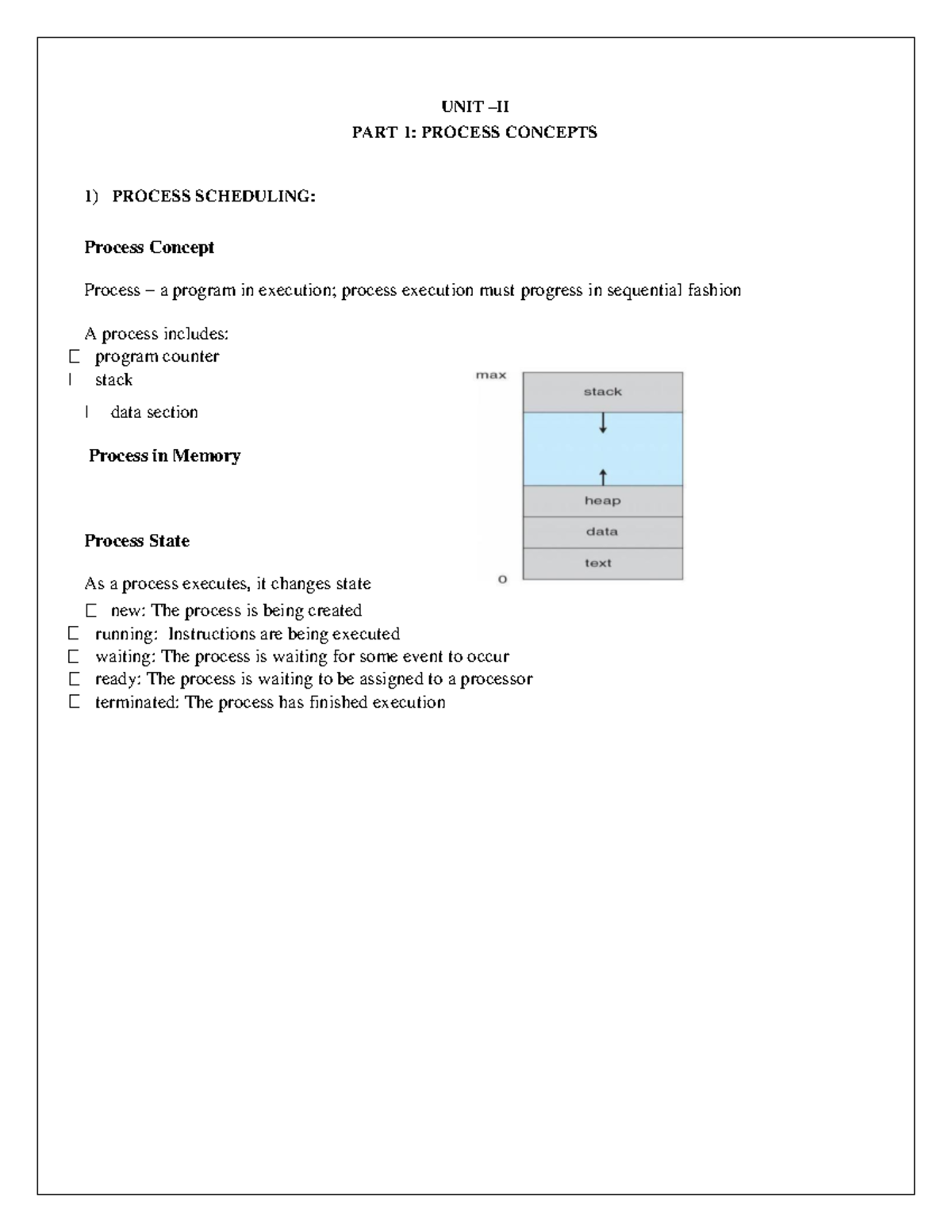 OS NOTES FOR UNIT II R23: PROCESS CONCEPTS & MULTITHREADING - Studocu