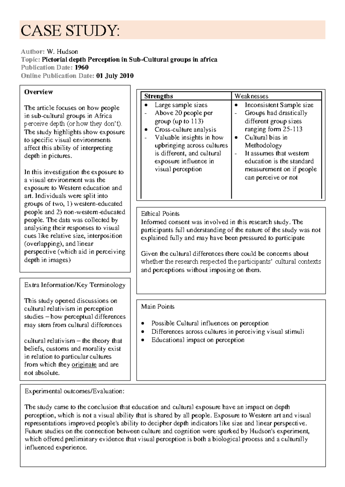 CASE Study - Pictorial Depth Perception in African Sub-Cultures - Studocu