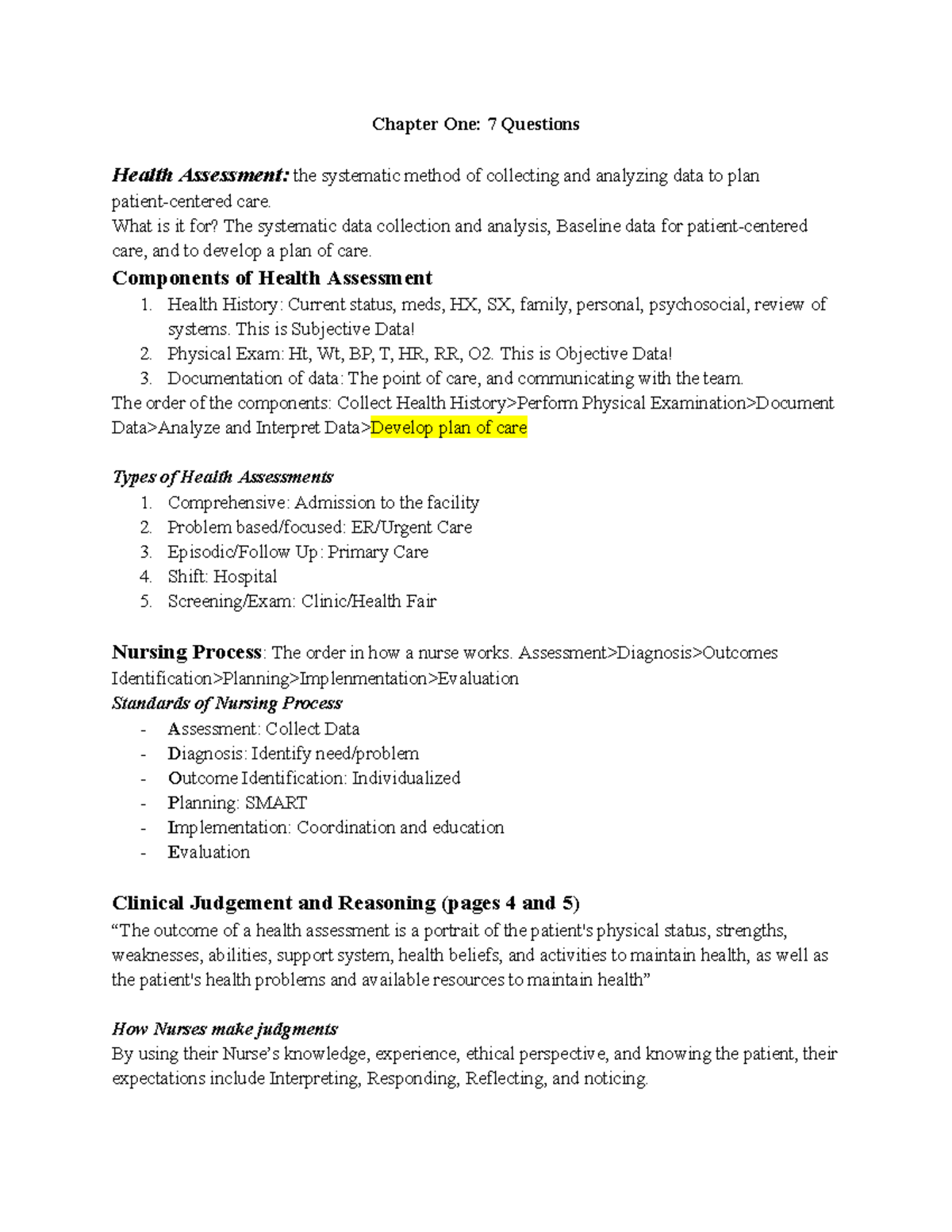 Health Assessment Exam 1 Study Guide: Key Concepts and Components - Studocu