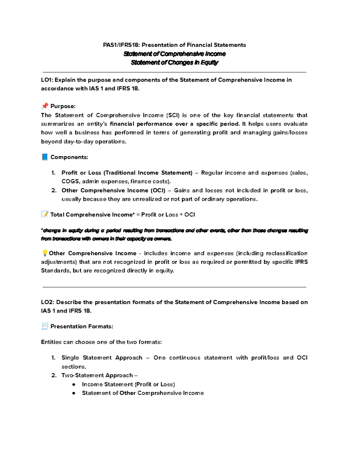IFRS 18 - Statement of Comprehensive Income Overview and Analysis - Studocu