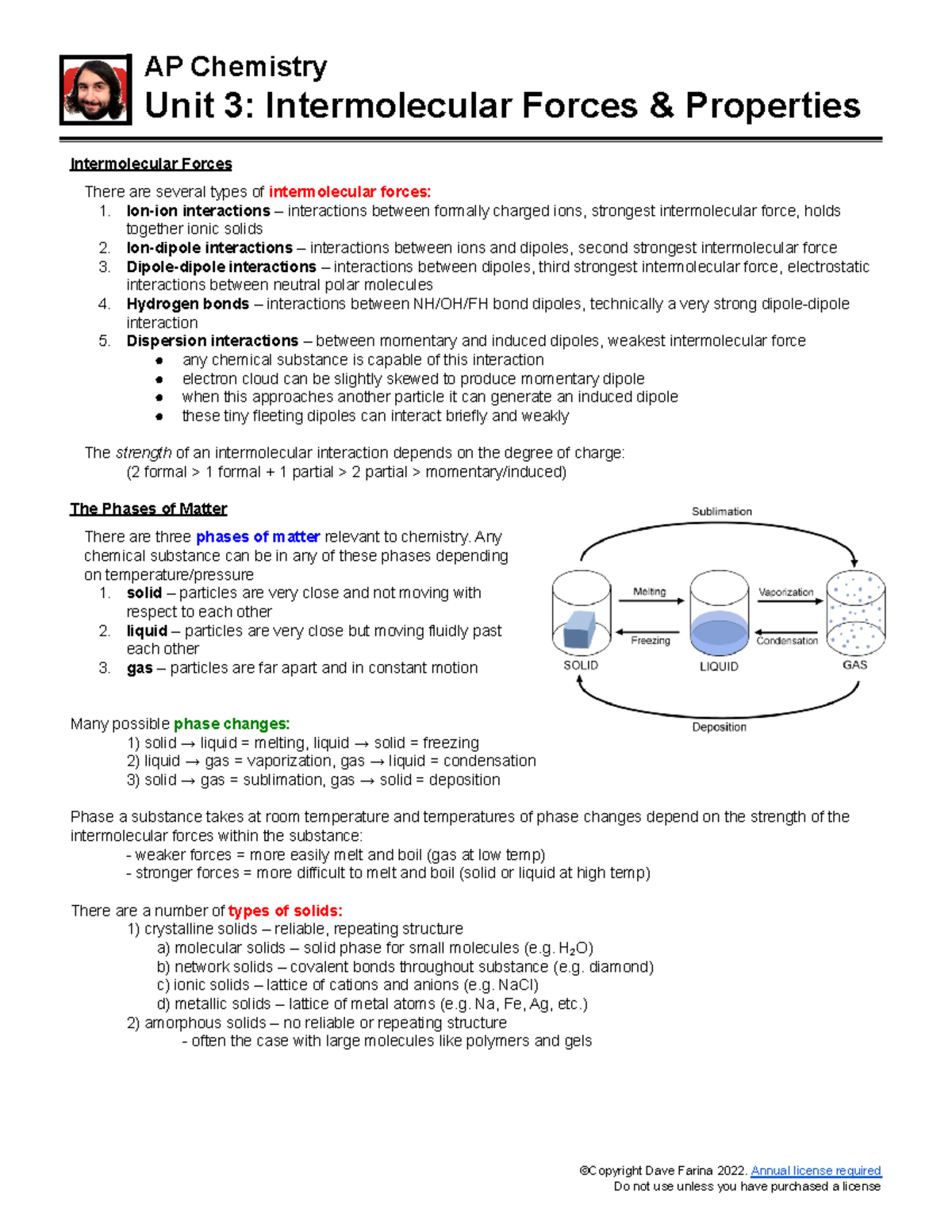 AP Chemistry (Unit 3) Study Guide: Intermolecular Forces & Properties ...