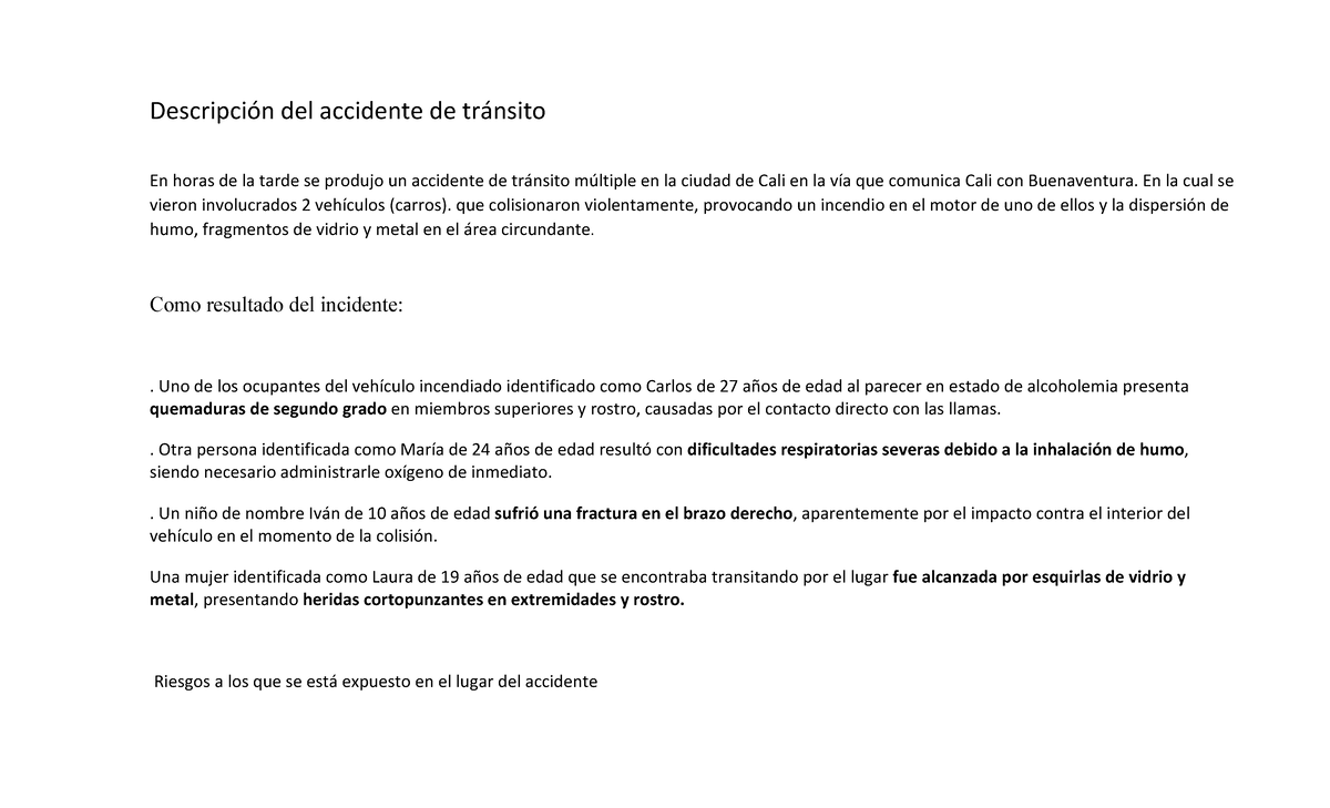 Accidente de Tránsito en Cali: Evaluación y Atención de Víctimas - Studocu