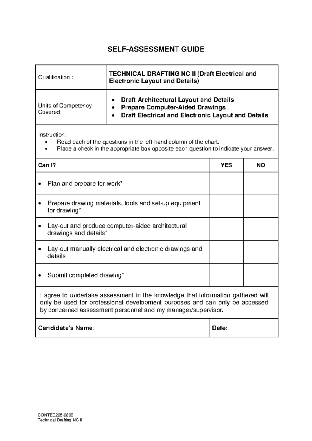 Self-Assessment Guide for Technical Drafting NC II - CONTEC 208 - Studocu