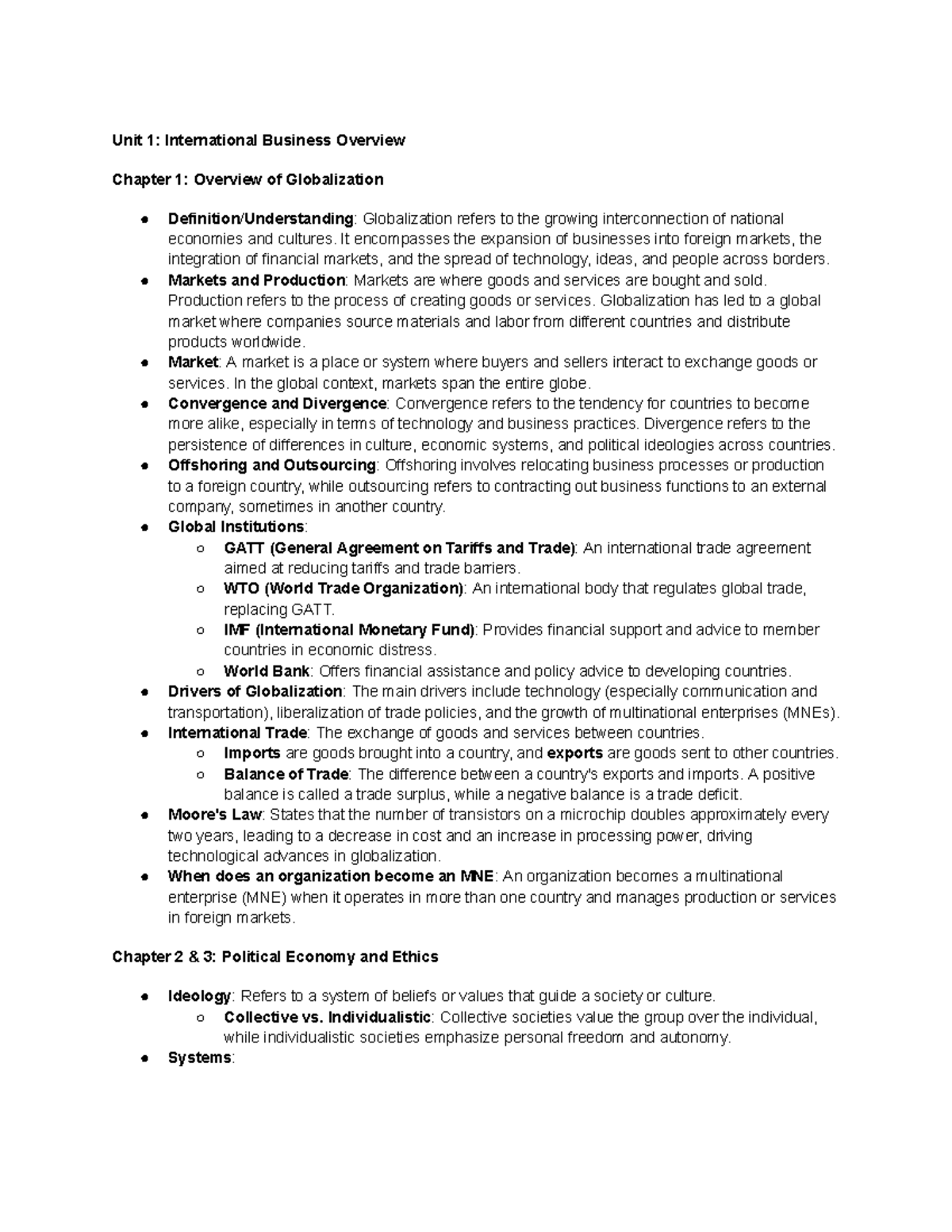 International Business Overview & Trade Policy Notes (IB 101) - Studocu
