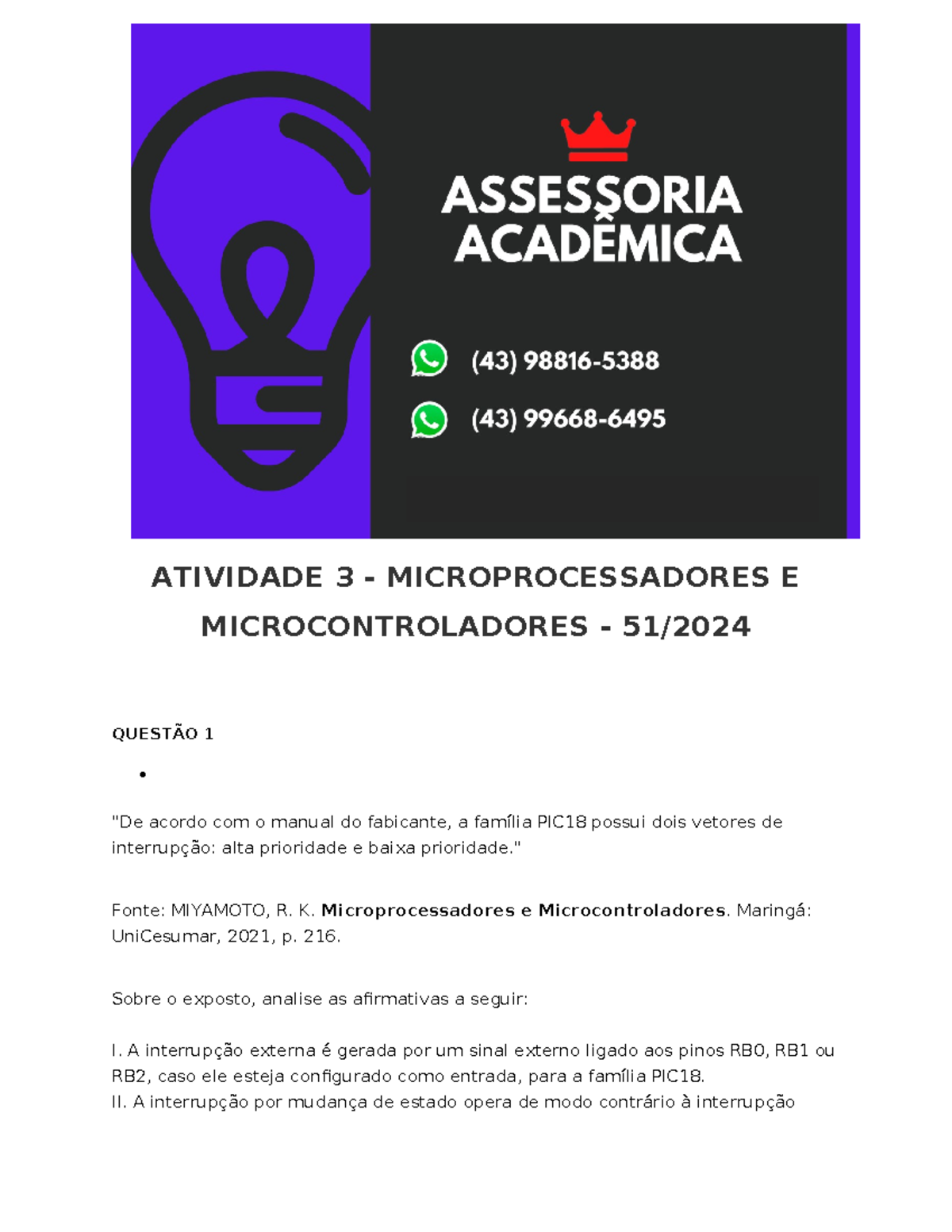 43 98816 5388 Atividade 3 Microprocessadores E Microcontroladores