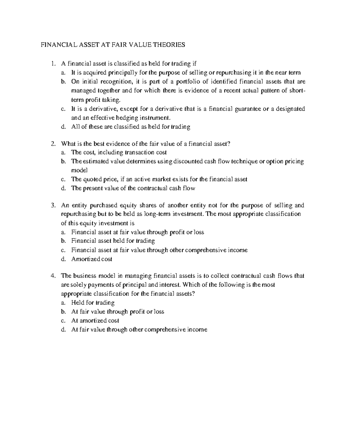 FIN 101: Financial Asset Valuation Theories and Impairment Analysis - Studocu