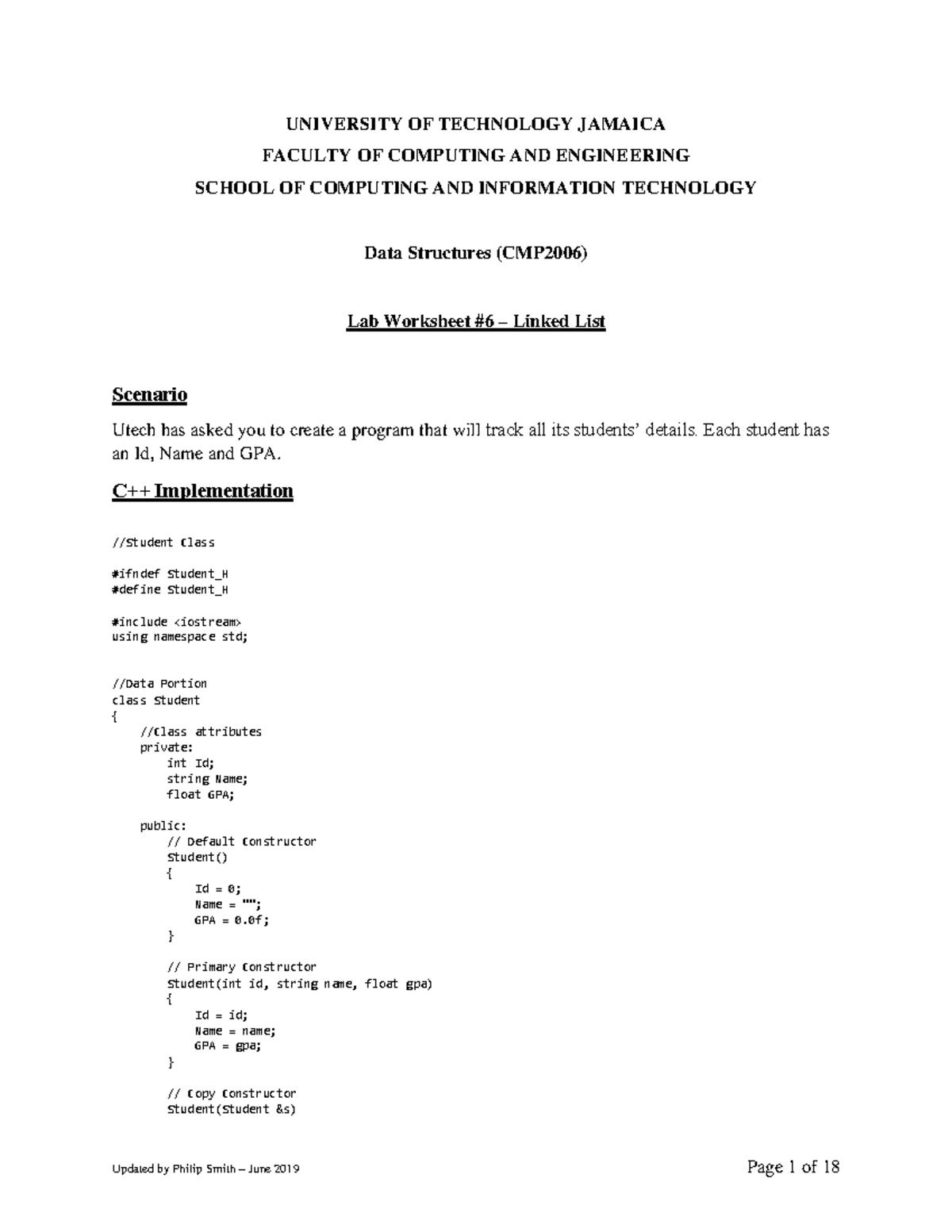 CMP2006 Lab Worksheet: Implementing Linked Lists in C++ - Studocu