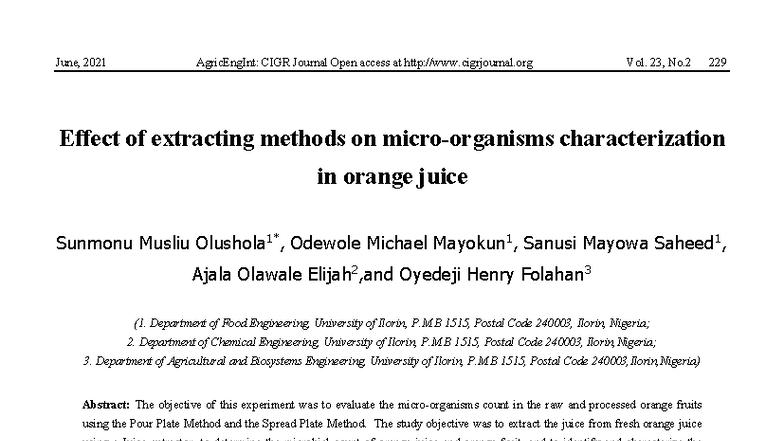 Effect of Extraction Methods on Microbial Characterization in Orange ...