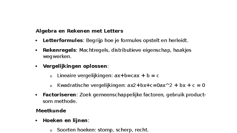 Wiskunde (WIS101): Algebra en Rekenen - Formules en Vergelijkingen ...