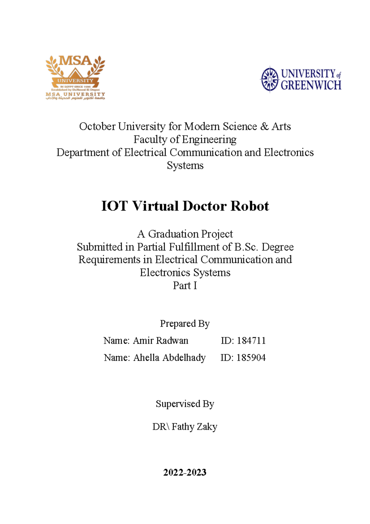 Iot virtual doctor robot - October University for Modern Science & Arts ...