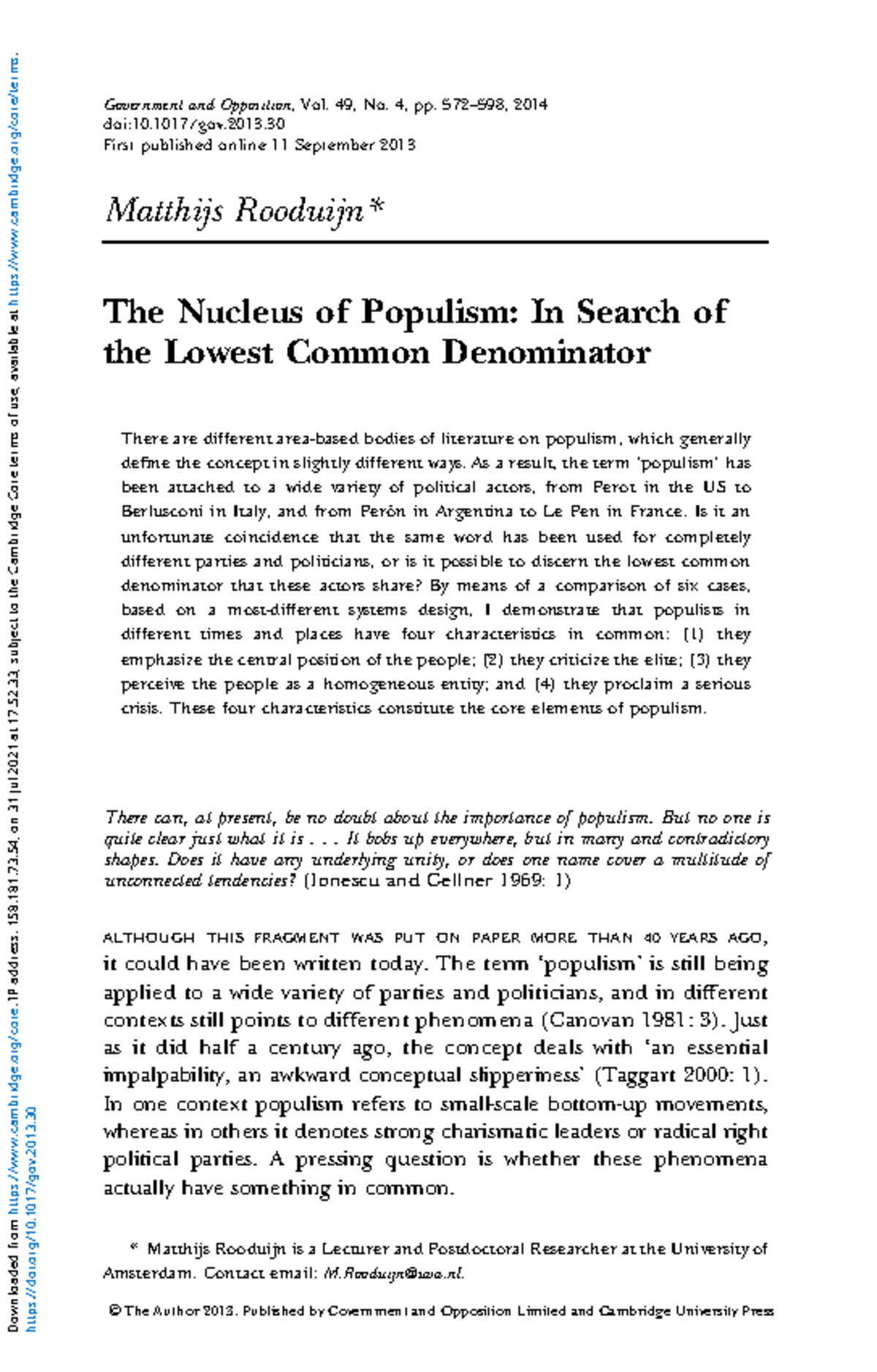 2 - Rooduijn (2014) The Core Characteristics of Populism Explained ...