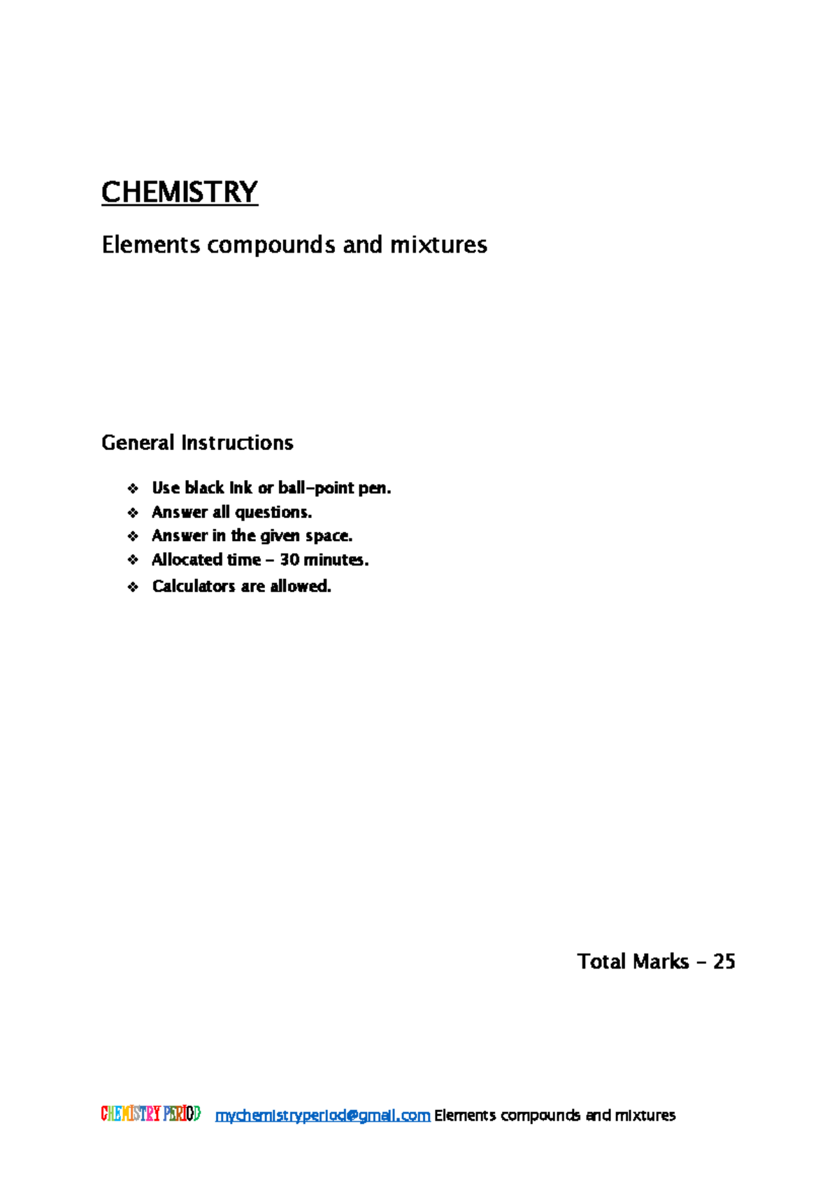 1 - elements - CHEMISTRY Elements compounds and mixtures General ...