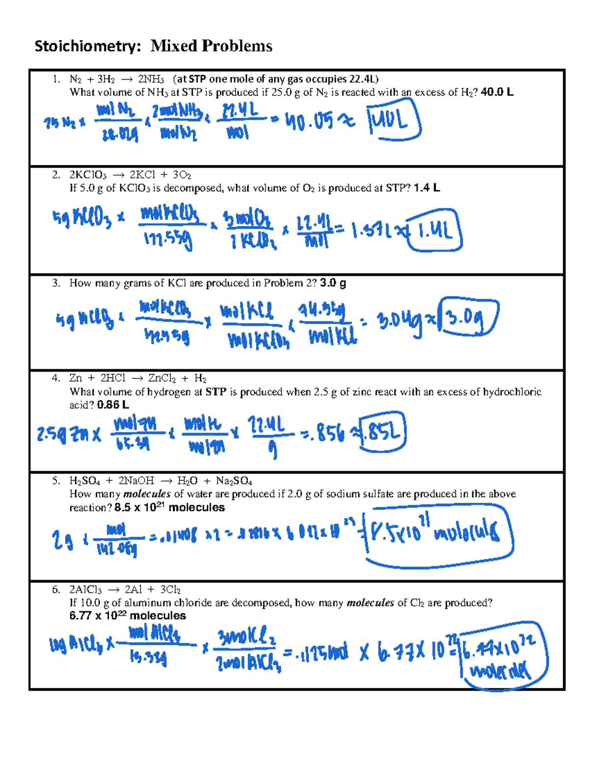 Stoichiometry LR - notes - Stoichiometry: Mixed Problems N 2 + 3H 2 → ...