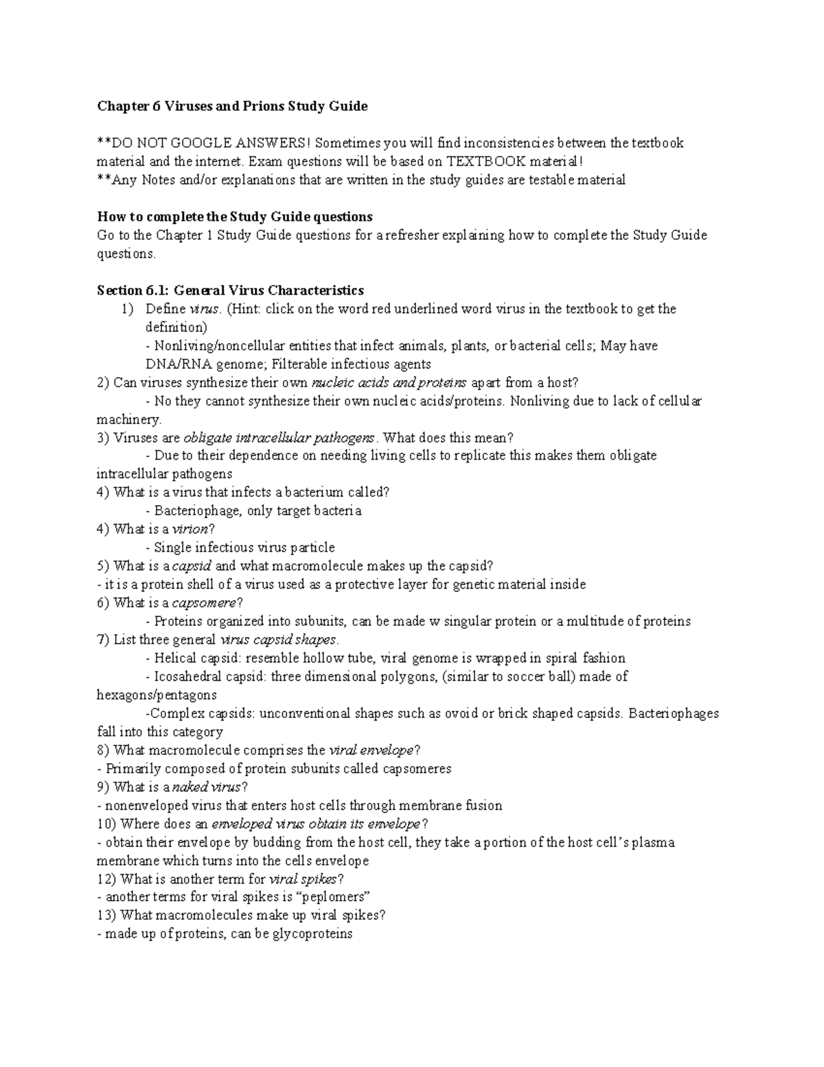 Chapter 6 Study Guide: Viruses and Prions (Spring 2026) - Studocu