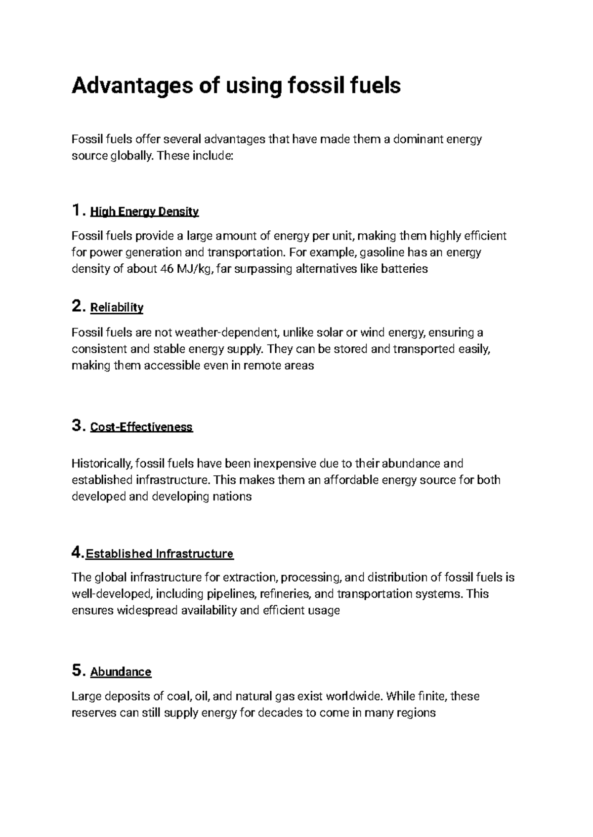 Advantages of Fossil Fuels: Energy Density, Reliability, and Cost ...
