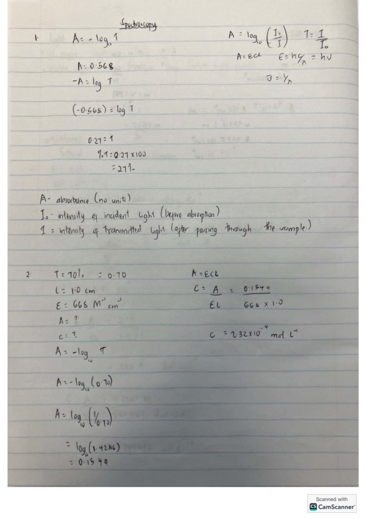Physical Chemistry Lecture Notes: Spectroscopy Analysis - Studocu