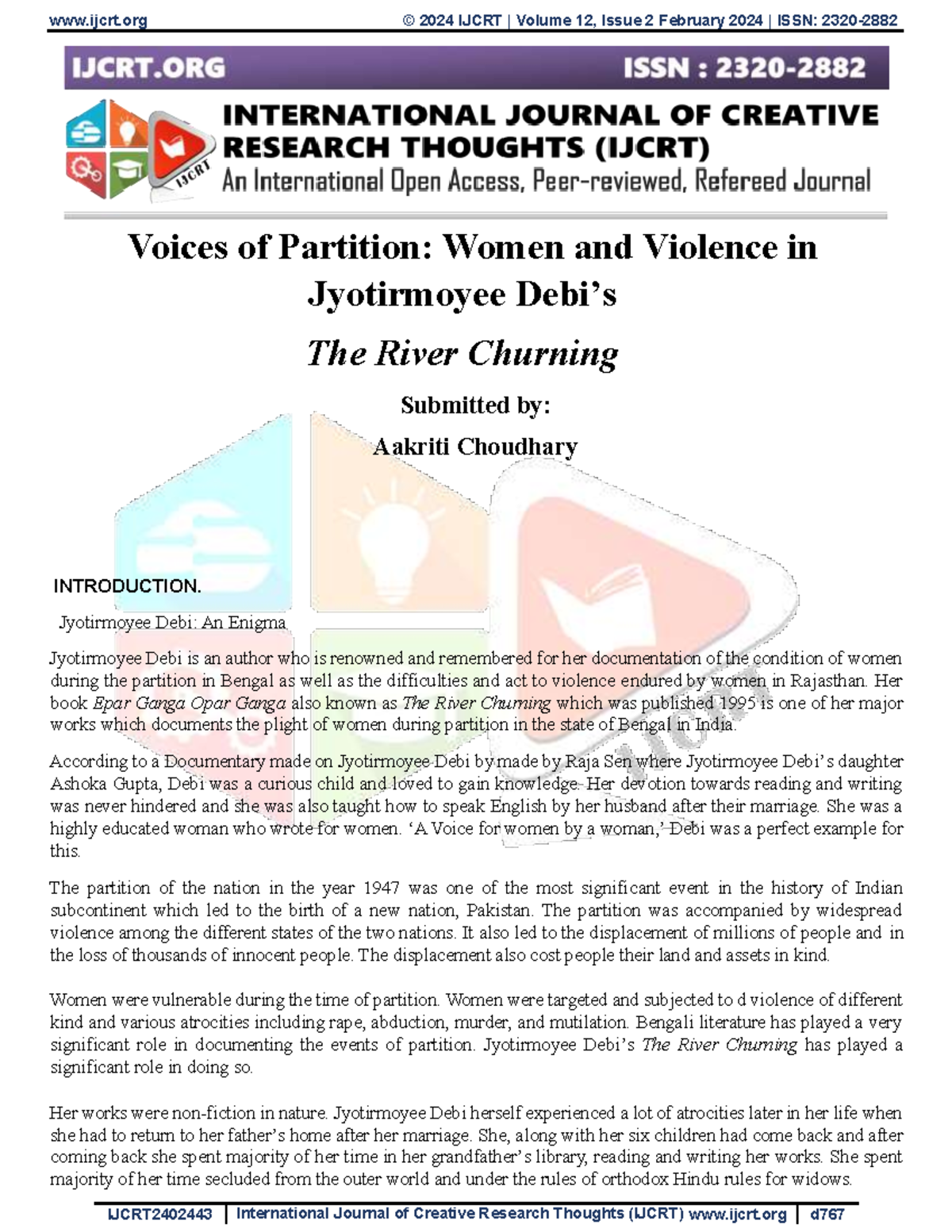 Ijcrt 2402443 - Voices of Partition: Analyzing Women's Trauma in ...