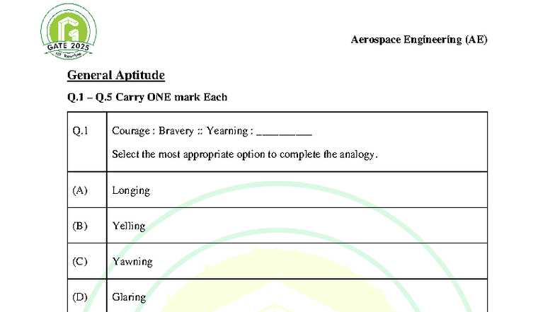 Aerospace Engineering (AE) General Aptitude Questions 1-35 - Studocu
