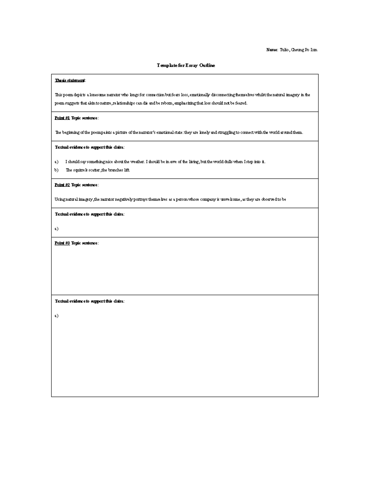CENG1 Poetry Analysis Outline - Name: Tulio, Cheung Po Lun Template for ...