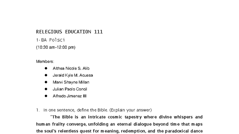 Religious Education BA Polsci (10:30 pm): Bible Overview & Applications ...