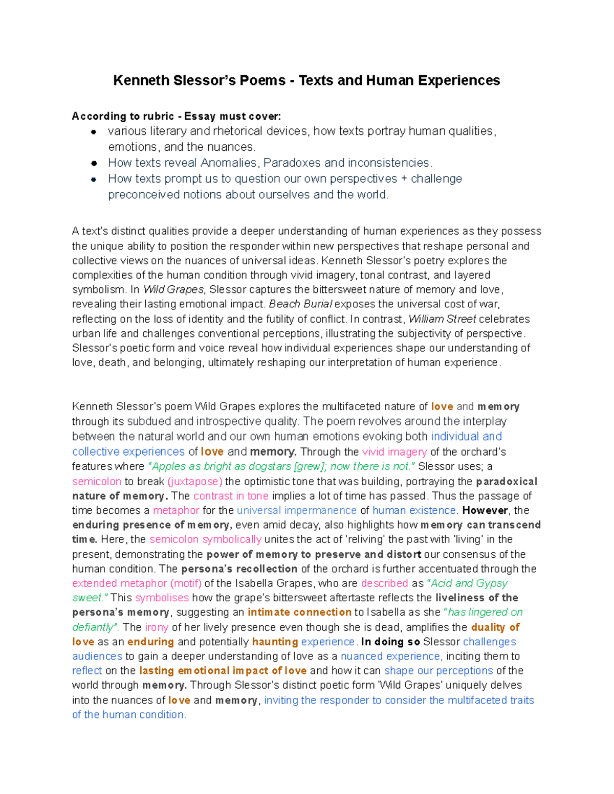 TAHE HSC Essay: Kenneth Slessor's Exploration of Human Experience - Studocu