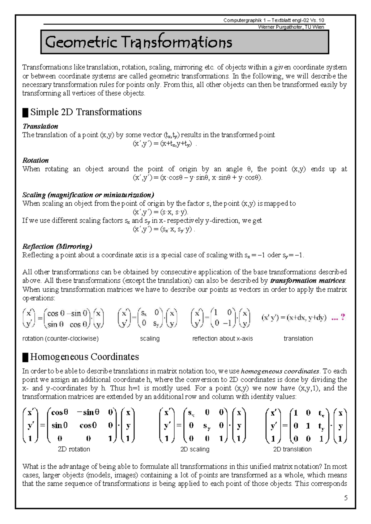 Geometric Transformations in Computer Graphics 1 (02) - Studocu