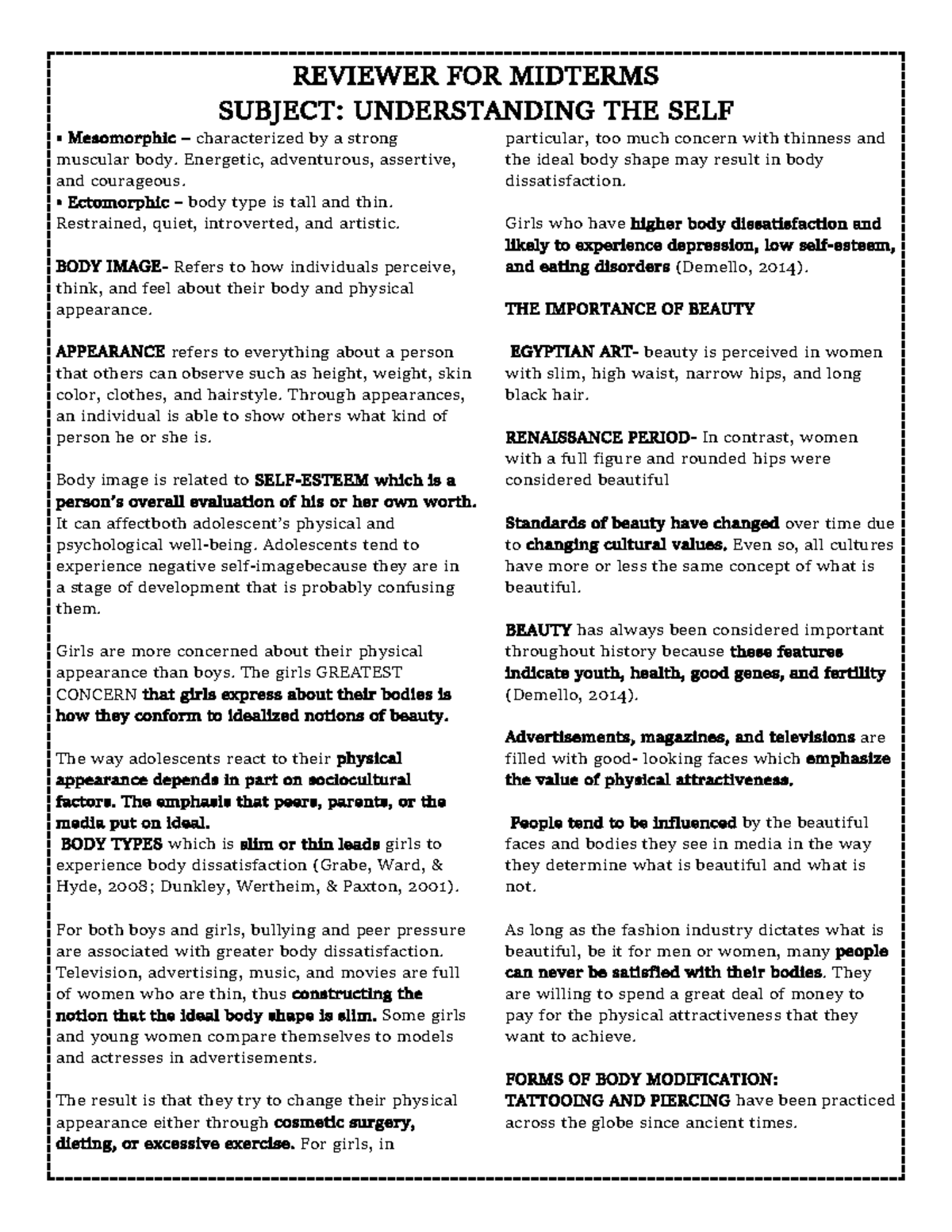 Physical self - reviewer uts - REVIEWER FOR MIDTERMS SUBJECT ...