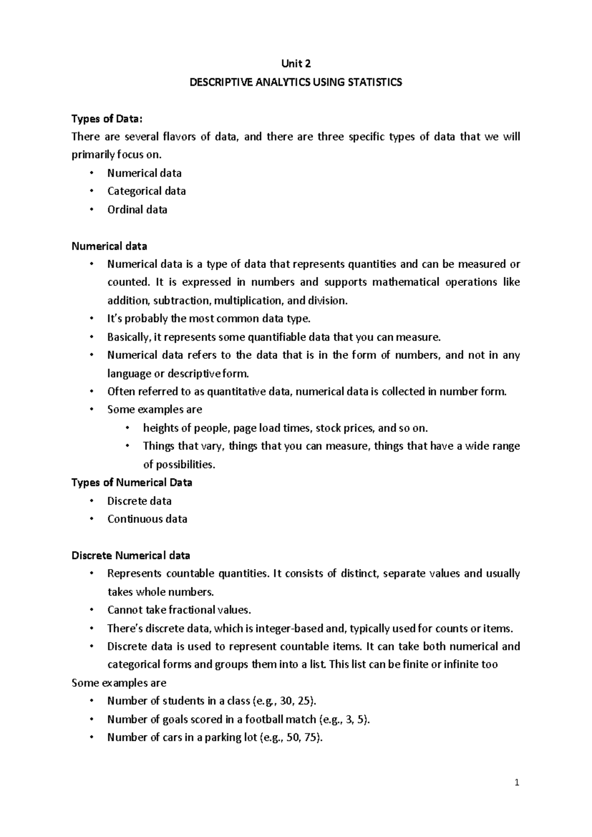 Unit 2: Descriptive Analytics Using Statistics - Types of Data Analysis ...
