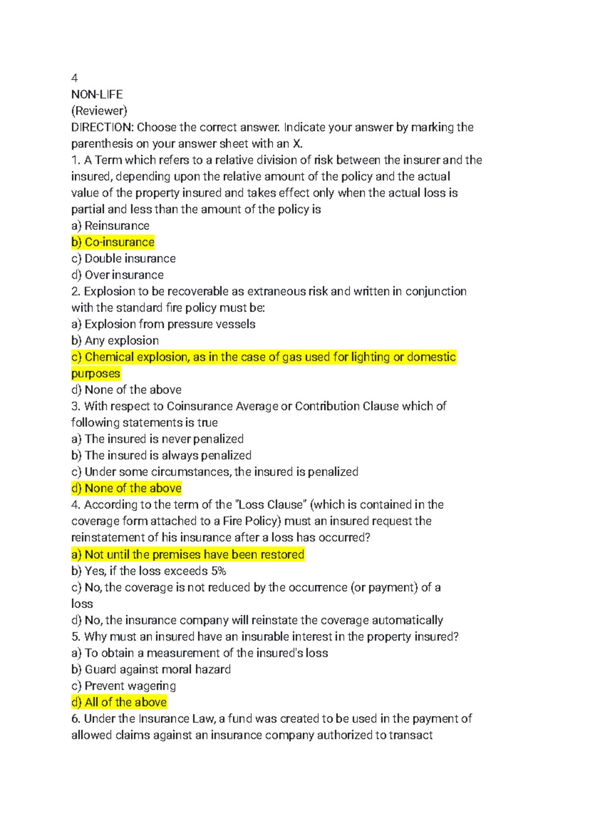Non-Life Insurance Review 2025 - Assignment Questions - Studocu