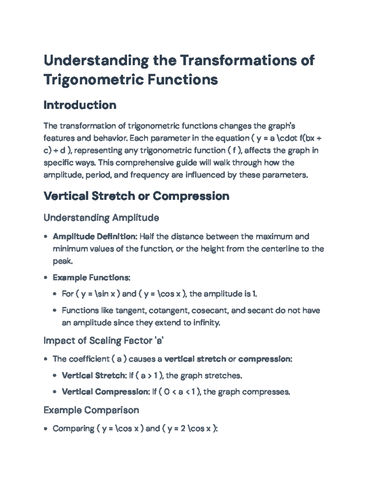 Transformations of Trigonometric Functions: Analysis & Graphing Guide ...