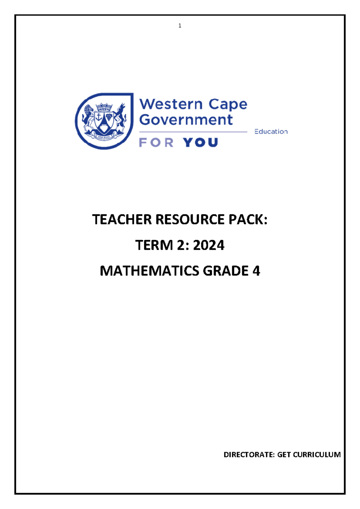 Teacher Resource Pack for Mathematics - Grade 4 Term 2 (2024) - Studocu