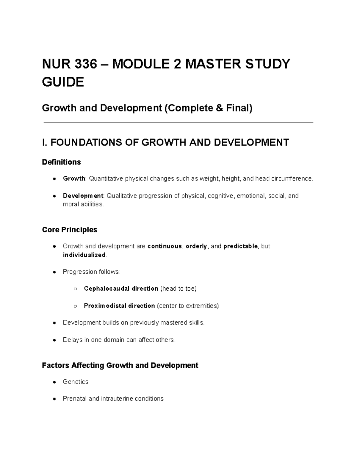 NUR 336 Module 2 Final Study Guide: Growth & Development Overview - Studocu