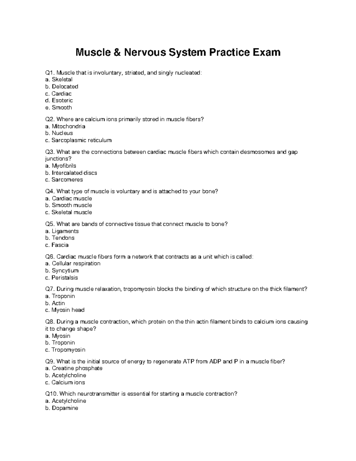 Muscle Nervous System Exam 3 Practice Questions - Studocu